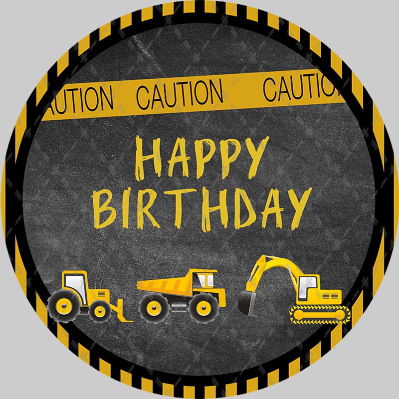 Construction Team Excavator Round Birthday Backdrop For Photography ...