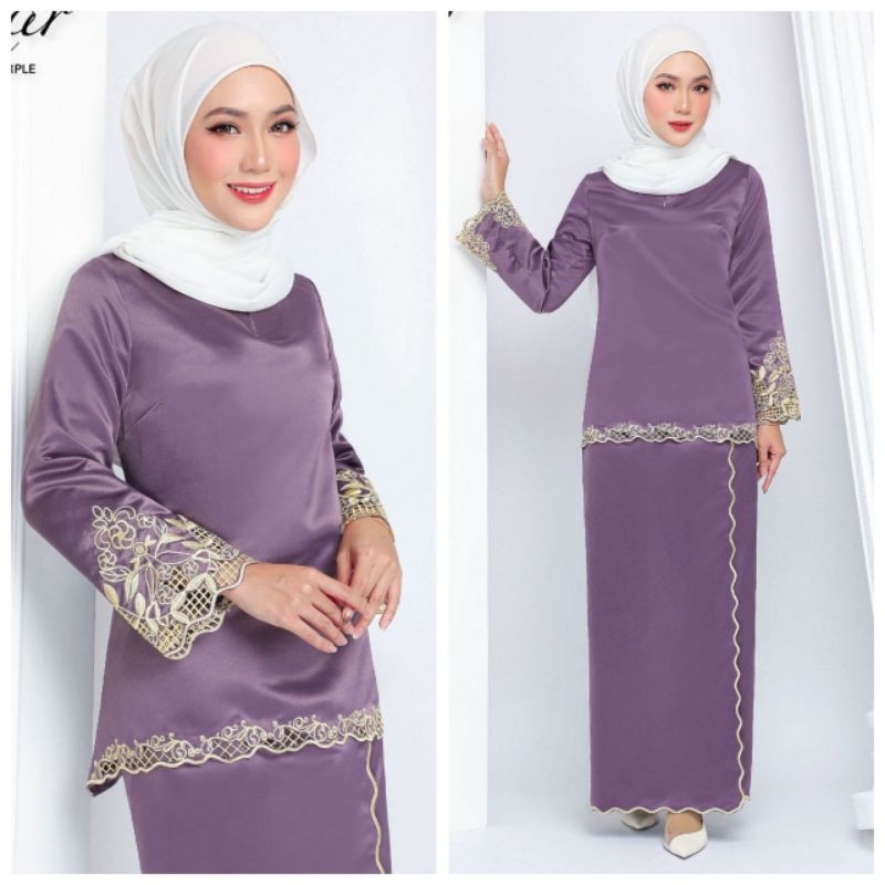 Kurung Satin Sulam Qamar Eksklusif. 1252 Qamar Kurung Moden Satin. Baju Kurung Satin. Baju Raya ...
