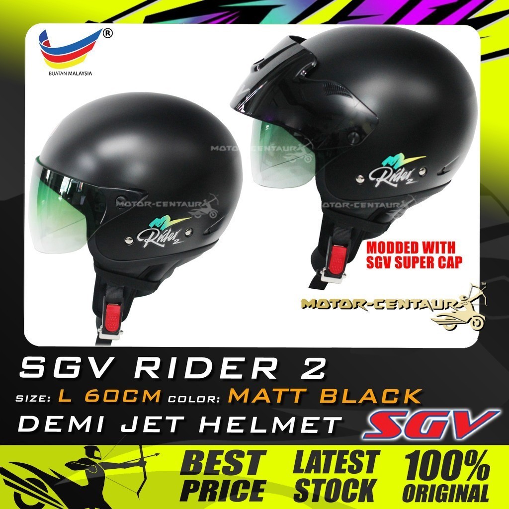 TOPI KELEDAR SGV HELMET RIDER 2 II MATT/MATTE BLACK SIZE: L 60CM SIRIM ...