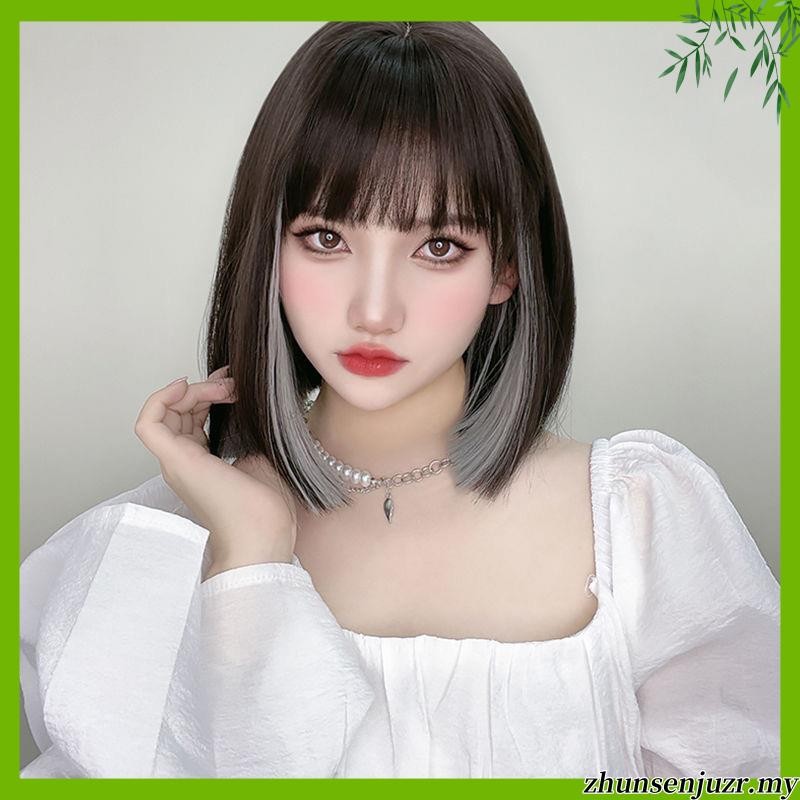 Wig women's short straight hair lisa the same hanging ear dye ...