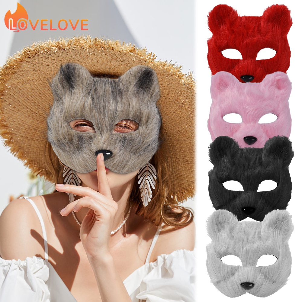 Funny Cute Animal Furry Plush Fox Half Face Mask/ Halloween Christmas ...