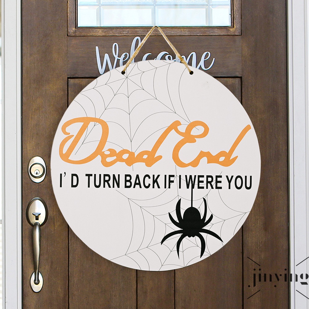 Halloween Welcome Sign Hanging Front Door Wooden Cartoon Round Letter ...