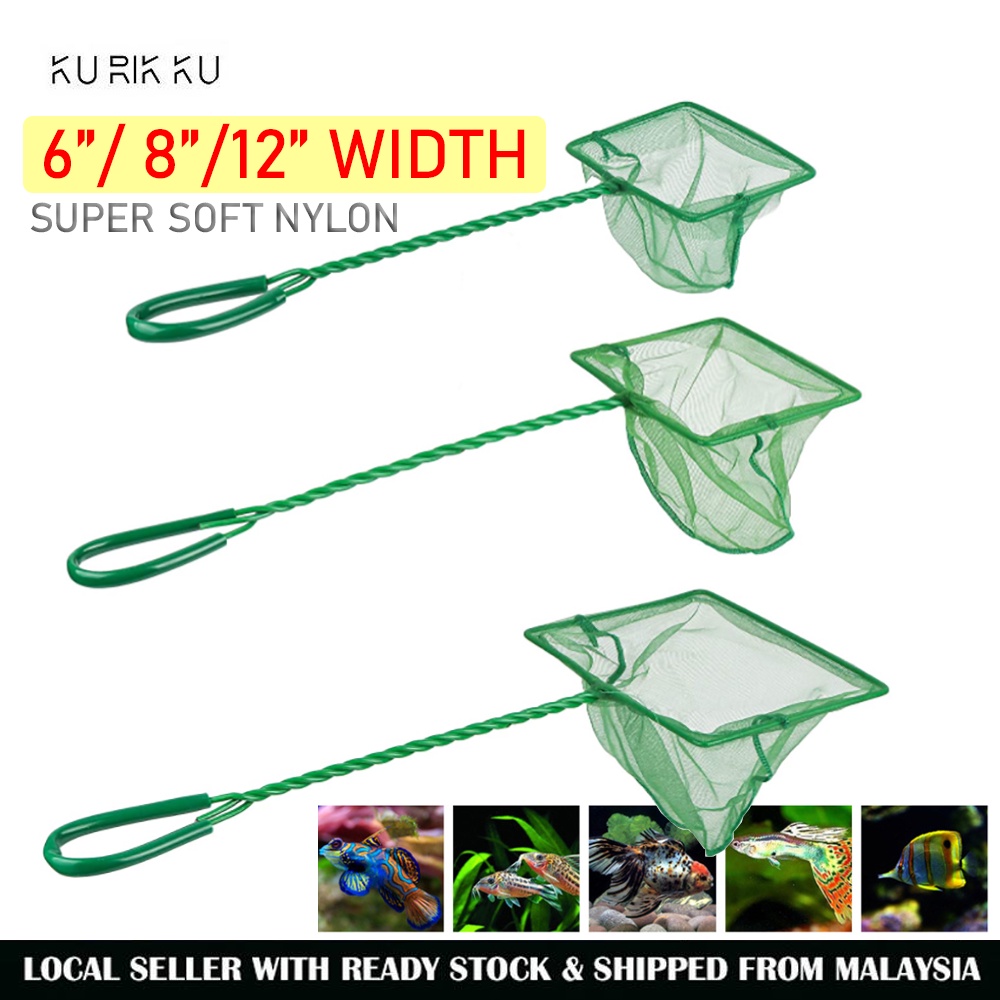 AQUADINE AQUARIUM FISH NET GREEN SAUK IKAN 3,5,8,10 INCH WIDTH | Shopee ...