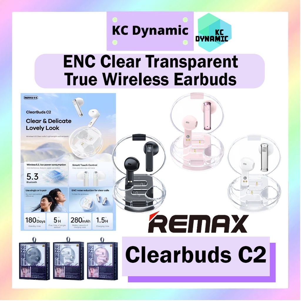 Remax Clearbuds C2 True Wireless Earbuds Transparent Bluetooth Earbuds ...