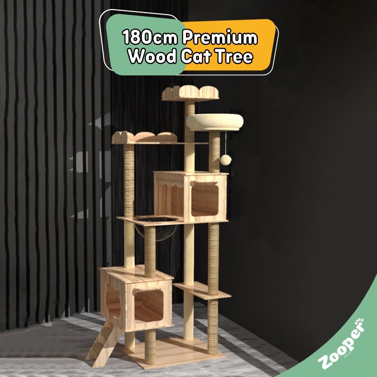 180cm Premium Pine Wood Cat Tree House Cat Condo Bed Scratcher House