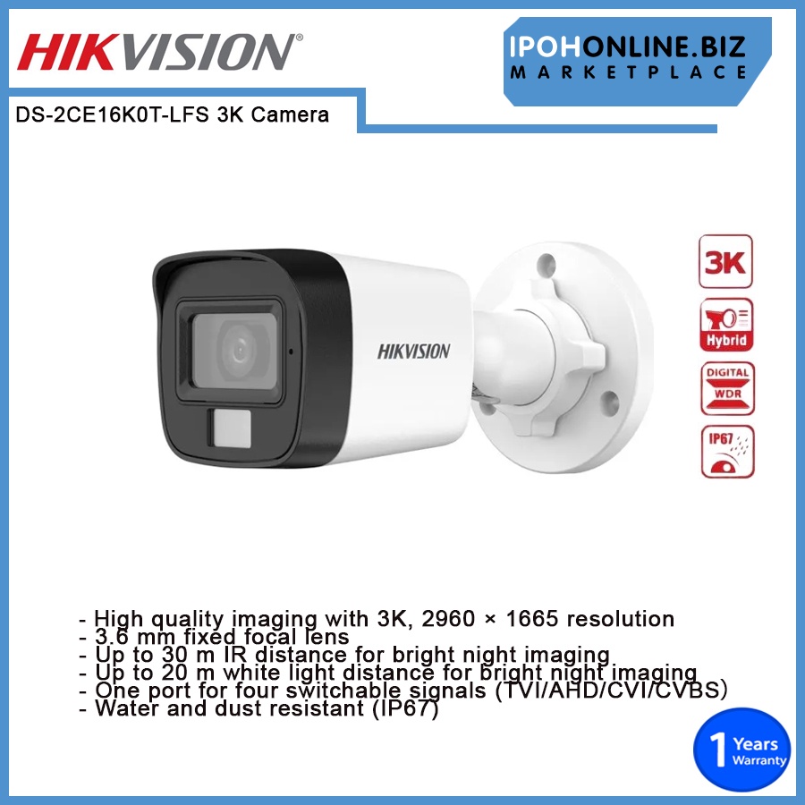 HIKVISION 3K 5MP 3.6mm Smart Hybrid Light Audio Fixed Mini BULLET CCTV Camera DS-2CE16K0T-LFS ...