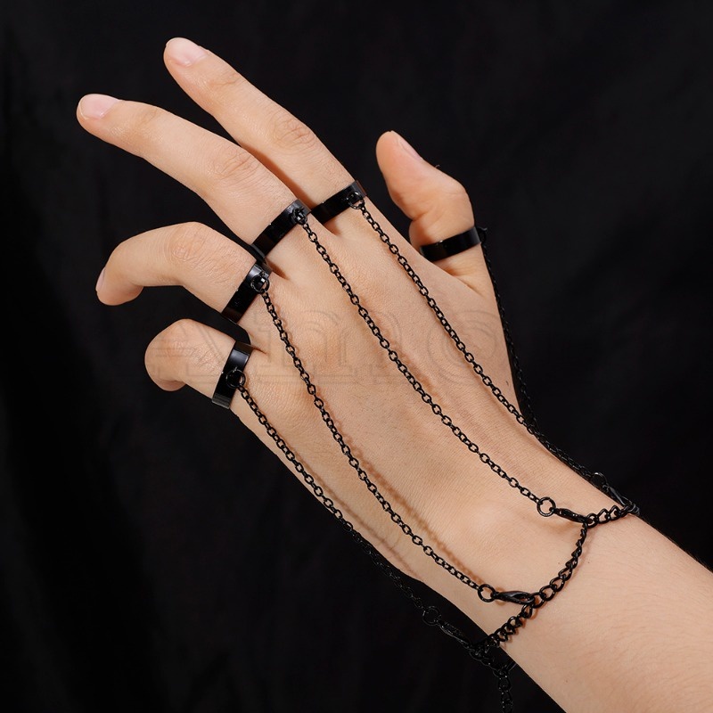 Charm Hip Hop Geometric Chain Open Rings Set Punk Style Fashion For ...