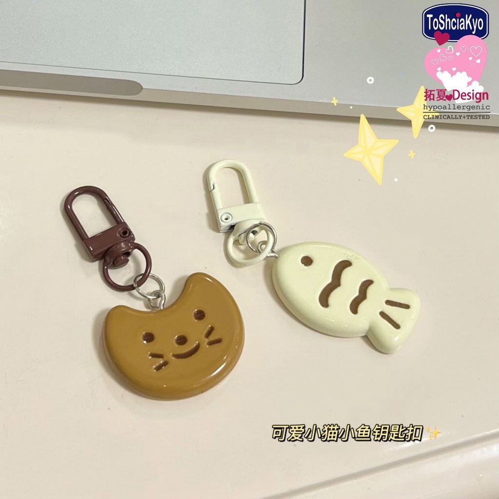 Resin Keychain Cute Kitten Fish Creative Personality Keychain Schoolbag ...