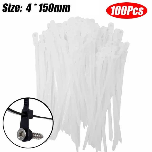 100pcs Hole Mount Nylon Cable Zip Ties / Self Locking Loop Wrap Bundle Tie Straps / Household ...