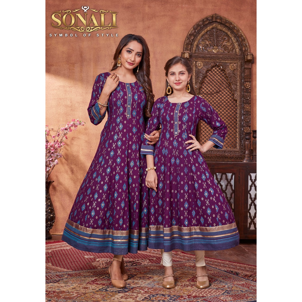 Sonali Premier Ladies Gown Long Dress For Women & Kids Indian Baju Long Gown Mother & Daughter ...