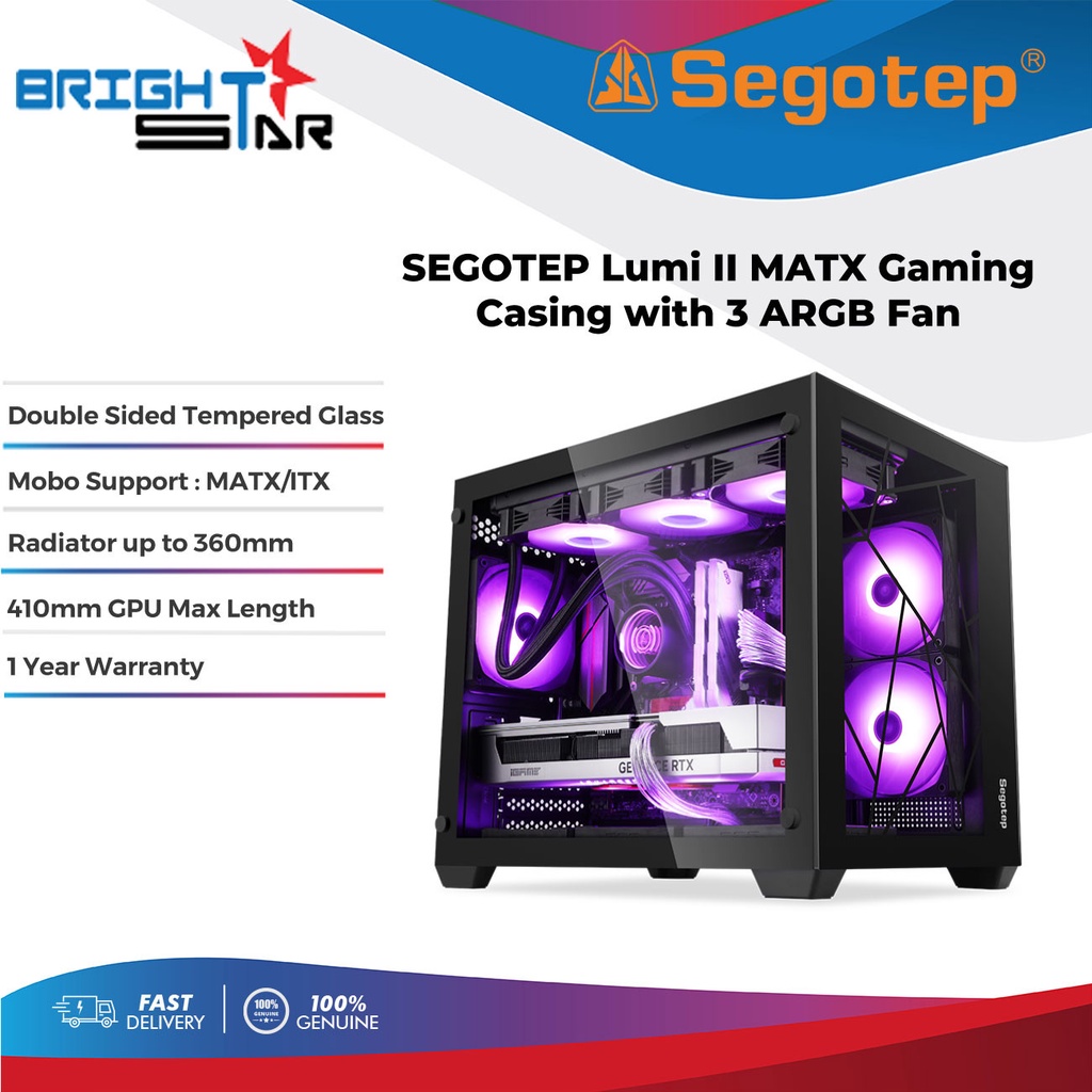 SEGOTEP Lumi II MATX Gaming Casing 3 ARGB Fan - Black/White | Shopee ...