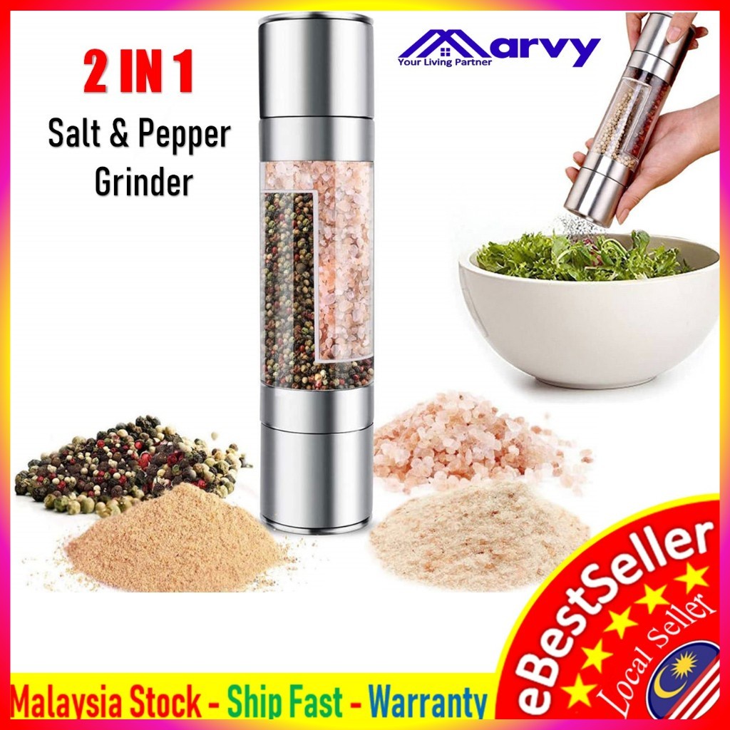 2 in 1 Stainless Steel Salt Pepper Mill Herb Spice Grinder With ...