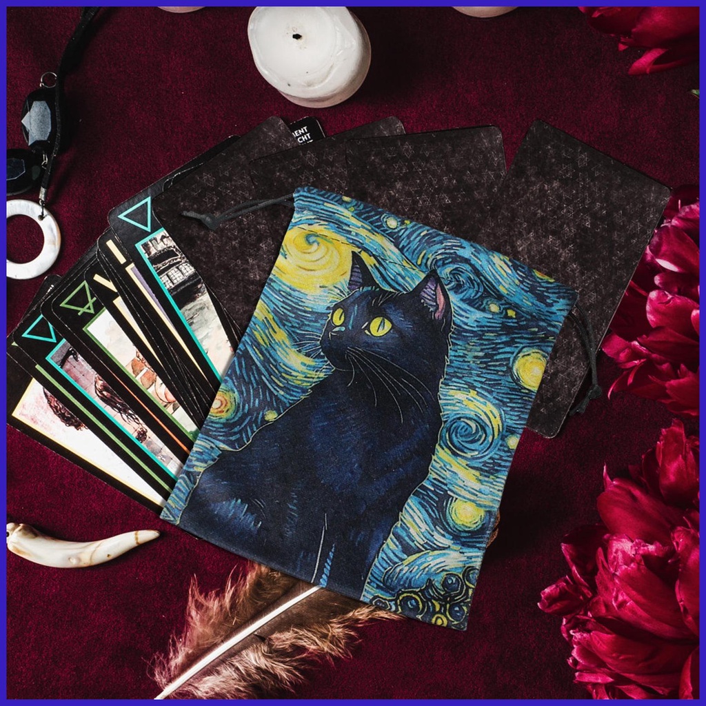 Jewelry Pouch Velvet Tarot Card Pouch Printed With Black Cat Pattern ...