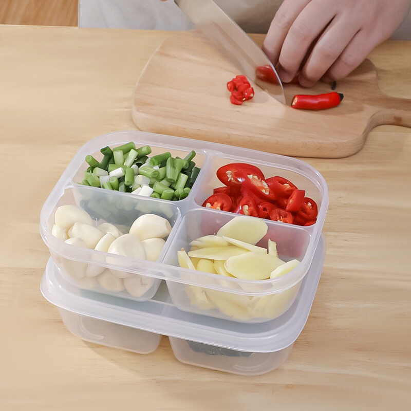 3Pcs/set 4Grid Kitchen Food Storage Box Refrigerator Storage Crisper ...