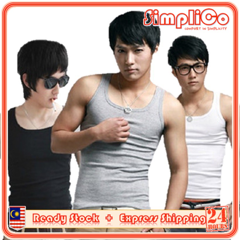 SIMPLICO Men Singlet Plain Color Men Tank Top Sleeveless Vest Singlet Lelaki 男士背心 (Type 2 ...