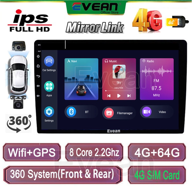 [ 4+64GB 8core ]Evean 9/10 Inch Android Player Double Din Car Radio ...
