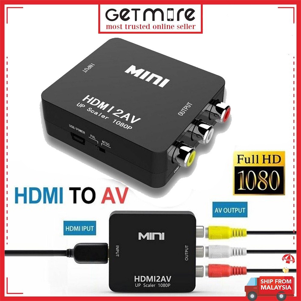 GETMORE (Ready Stock) HDMI to RCA (AV) HDMI2AV HD Video Converter ...