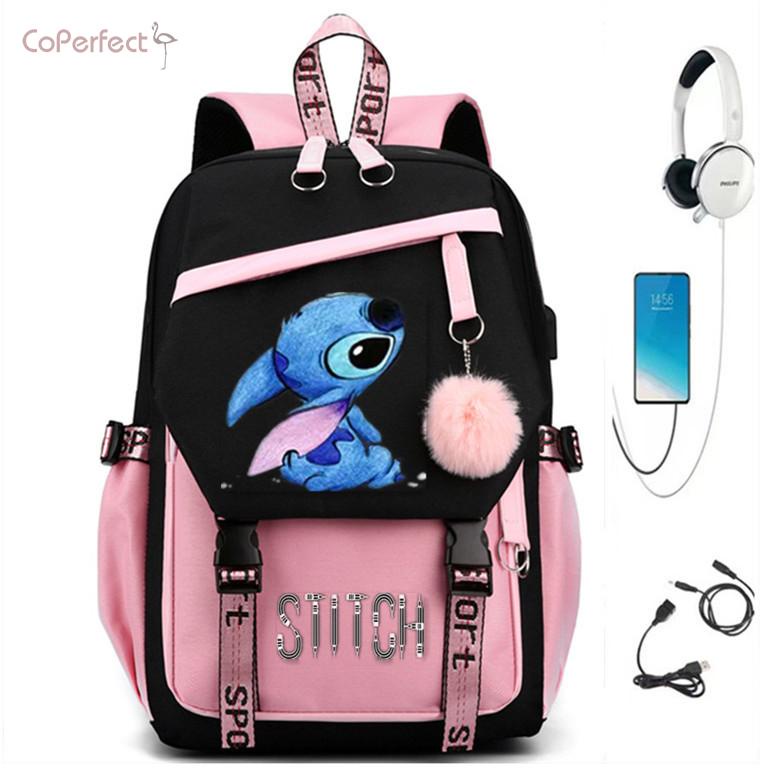 Stitch Backpack Women's School Backpack Notebook Usb Rechargeable ...