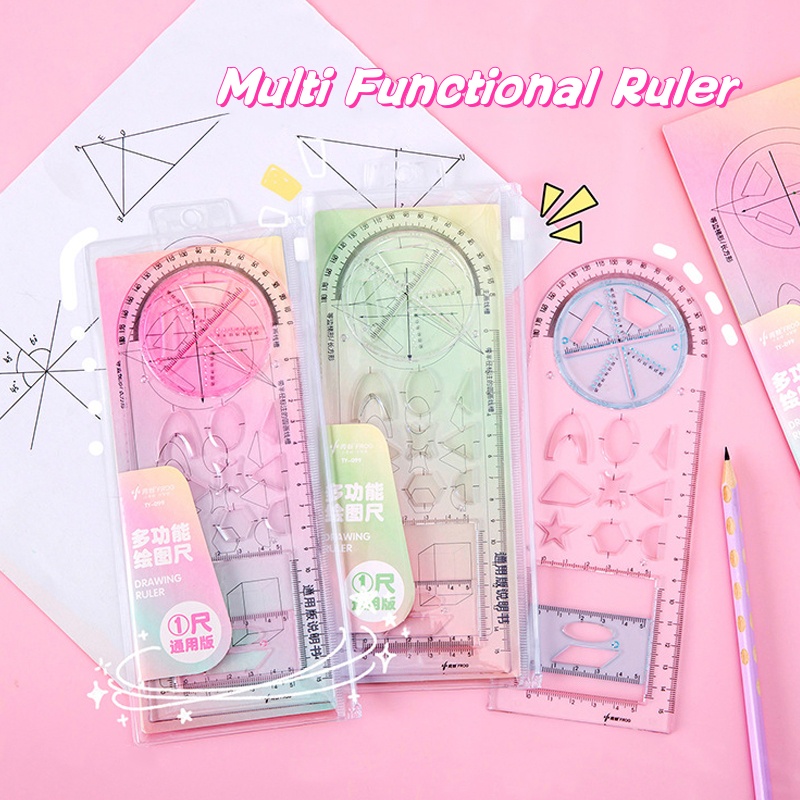 Multifunctional Drawing Ruler Rotatable Geometric Figure Template Ruler ...