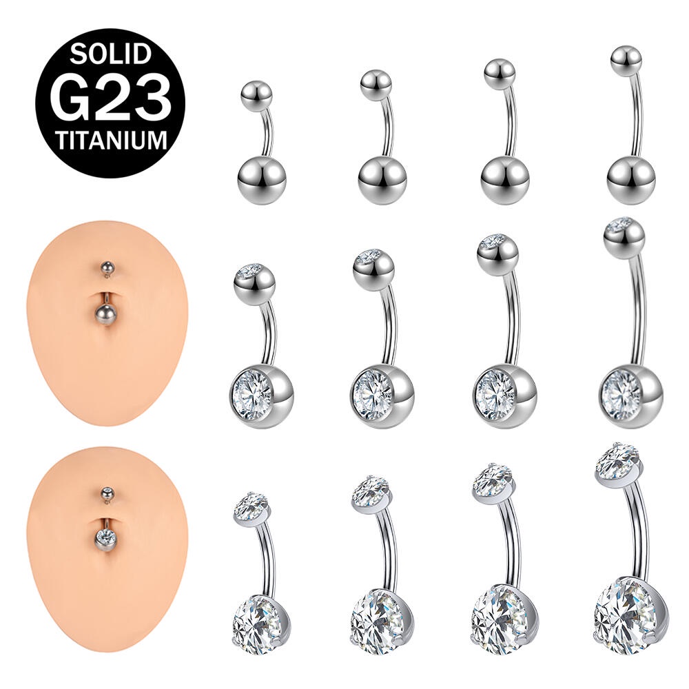 1 PC G23 Titanium Navel Piercing 14G Crystal Belly Button Piercing ...