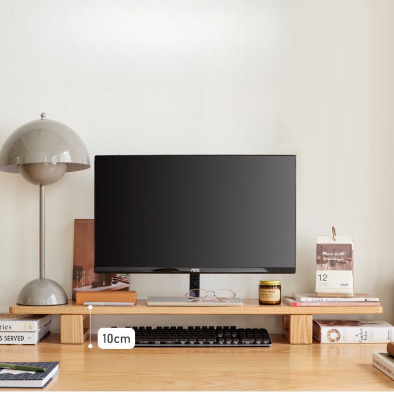 Solid wood desktop elevated shelf Solid wood Computer Multifunctional ...