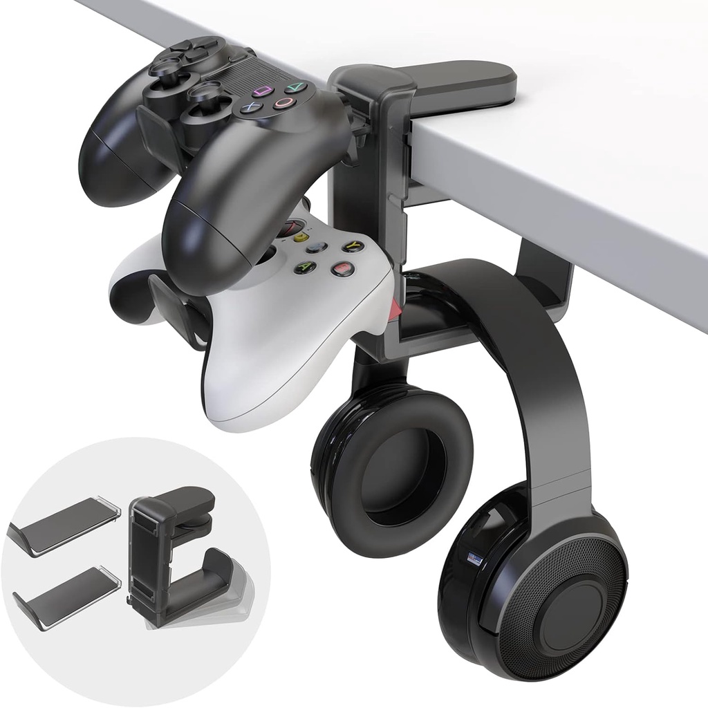 3-in-1 PC Gaming Headphone & Controller Holder, Headphones Hanger with ...