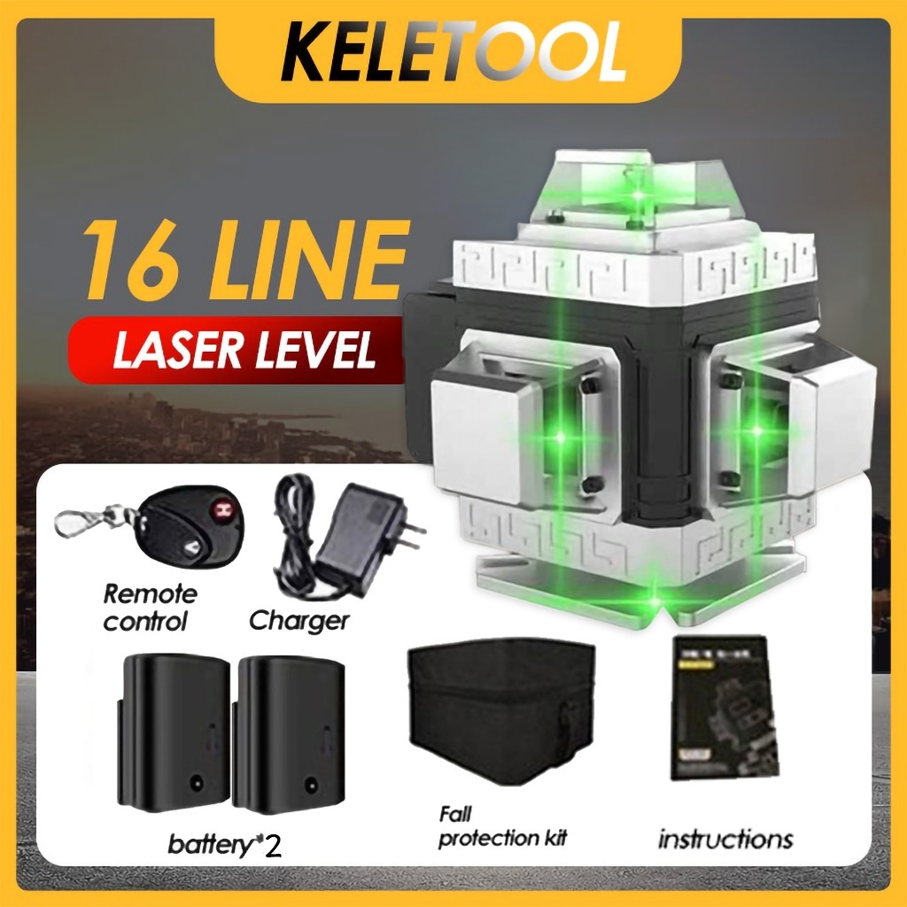16 Line Laser Level Green Light 360° Rotary Cross 3D 4D Self-Leveling ...