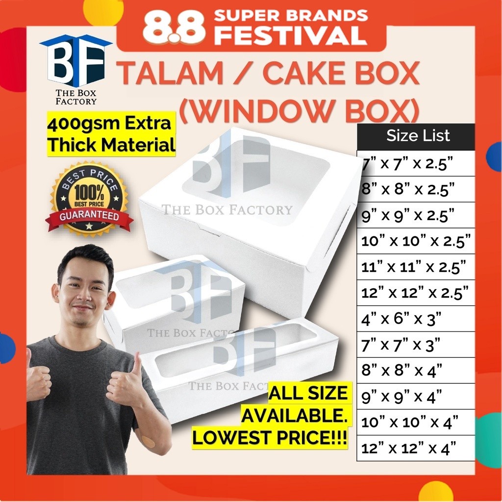 Window Cake Box Extra Thick Folding Box with Window / Kotak Kuih Talam ...