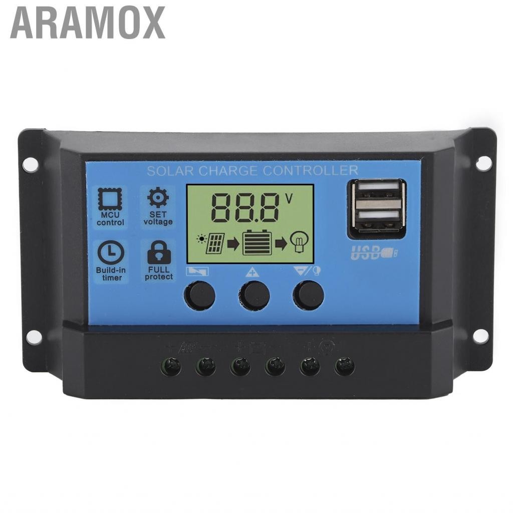Aramox KIMISS 12V 24V Solar Controller LCD Display Discharge PWM Dual USB Output Regulator for ...