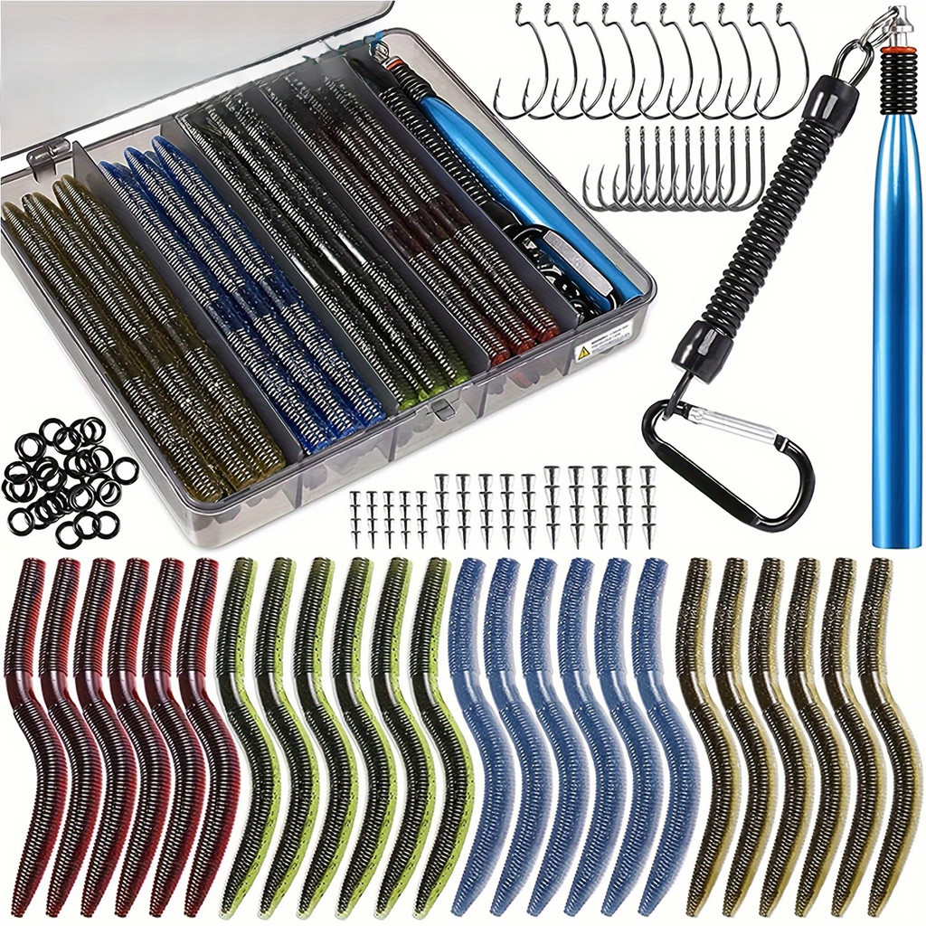 Wacky Worms Kit with Tackle Box - Bionic Soft Worms for Bass & Trout ...