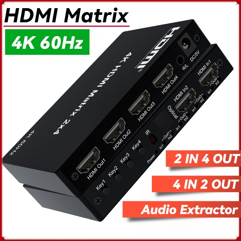 HDMI Matrix 4x2 - 4 in 2 out, 2x4 - 2 In 4 Out With R/L, Optical Audio ...