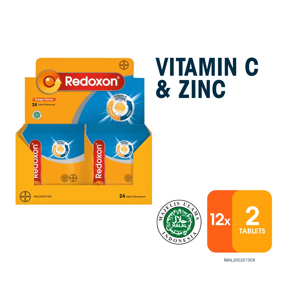 Redoxon Double Action Vitamin C & Zinc Effervescent - Orange (12 x 2's ...