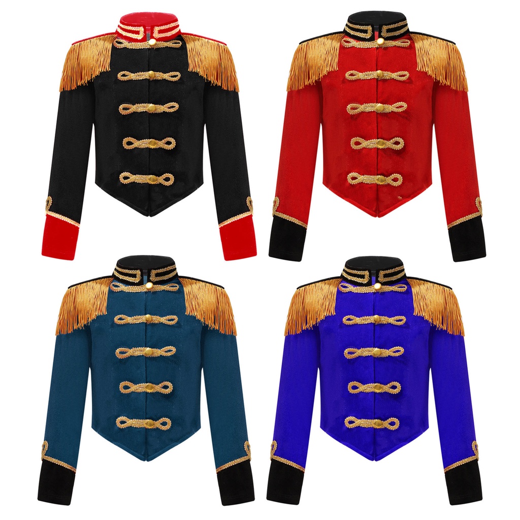 Kids Girls Circus Ringmaster Costume Stand Collar Long Sleeve Fringe ...