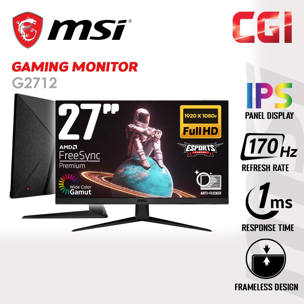 MSI 27" G2712 IPS FHD 170Hz 1ms Adaptive Sync Frameless Gaming Monitor ...