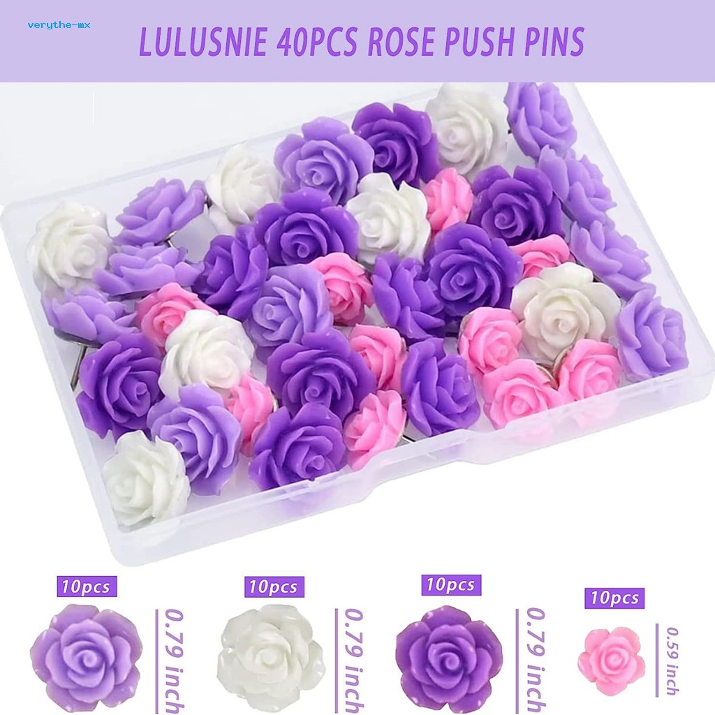 verythe Resin Flower Pins Cute Rose-shaped Pins 40pcs Cute Flower Push ...