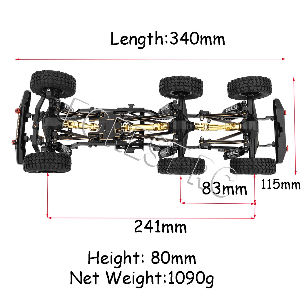 Brass + Aluminum Metal 6x6 RC Car Chassis Frame with Front Middle Rear Axles Gearbox DIY for ...