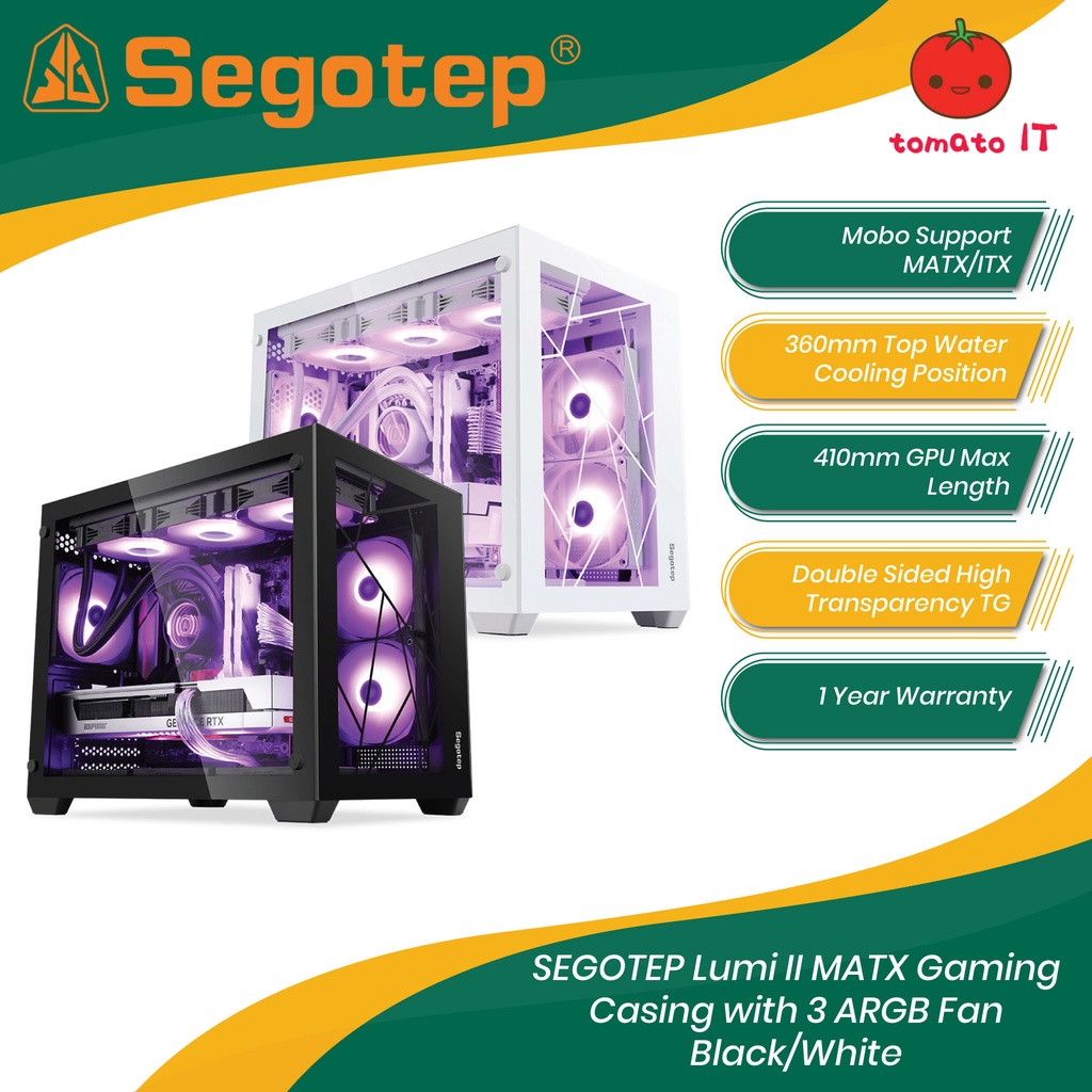 SEGOTEP Lumi II MATX Gaming Casing with 3 ARGB Fan | Shopee Malaysia