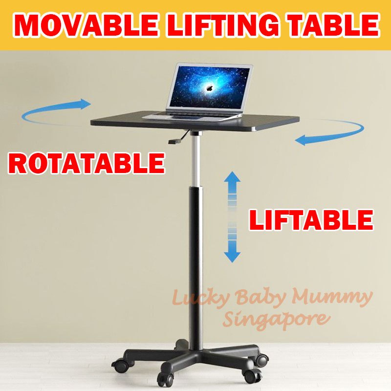 Movable Lifting Table with Wheels Adjustable Rotatable Standing Desk ...