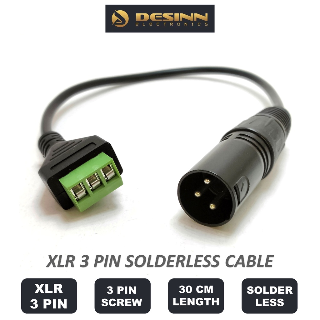 XLR 3 Pin Solderless Cable 30cm Male Female to Screw Terminal for Audio ...