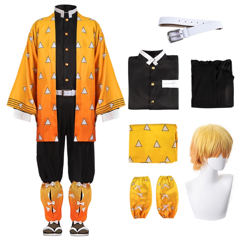 Demon Slayer Cosplay Costume Play Halloween Party Agatsuma Zenitsu Full ...