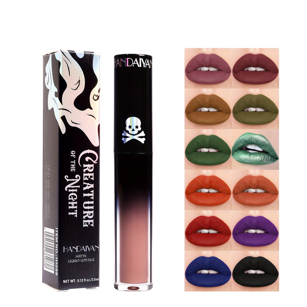 12-Color Gothic Lip Gloss Vitality Lipstick Matte Green Black Gothic ...