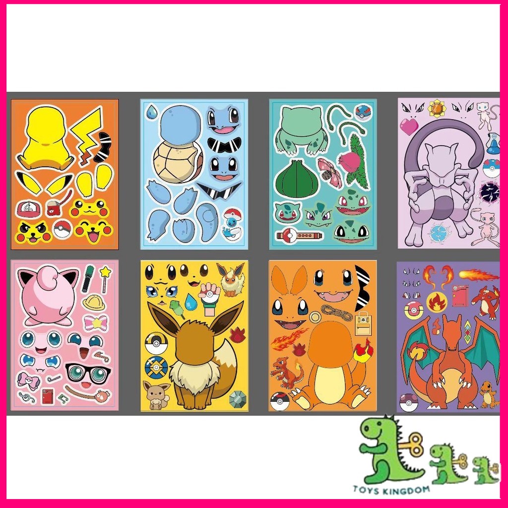 8 pcs Set Pokemon DIY Sticker Kids Activity Set Kids Sticker Children ...