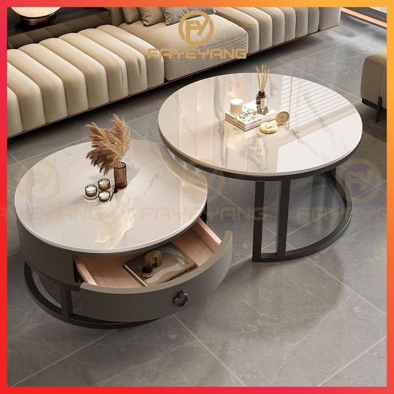 80+60 2in1 Sintered Stone Ceramic Coffee Table Glossy Matte Meja Bulat ...