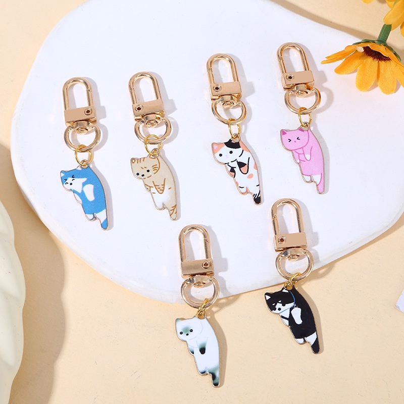 Cute Colorful Cat Animal Keychain Metal Cat Paw Print Pendant Keyring ...