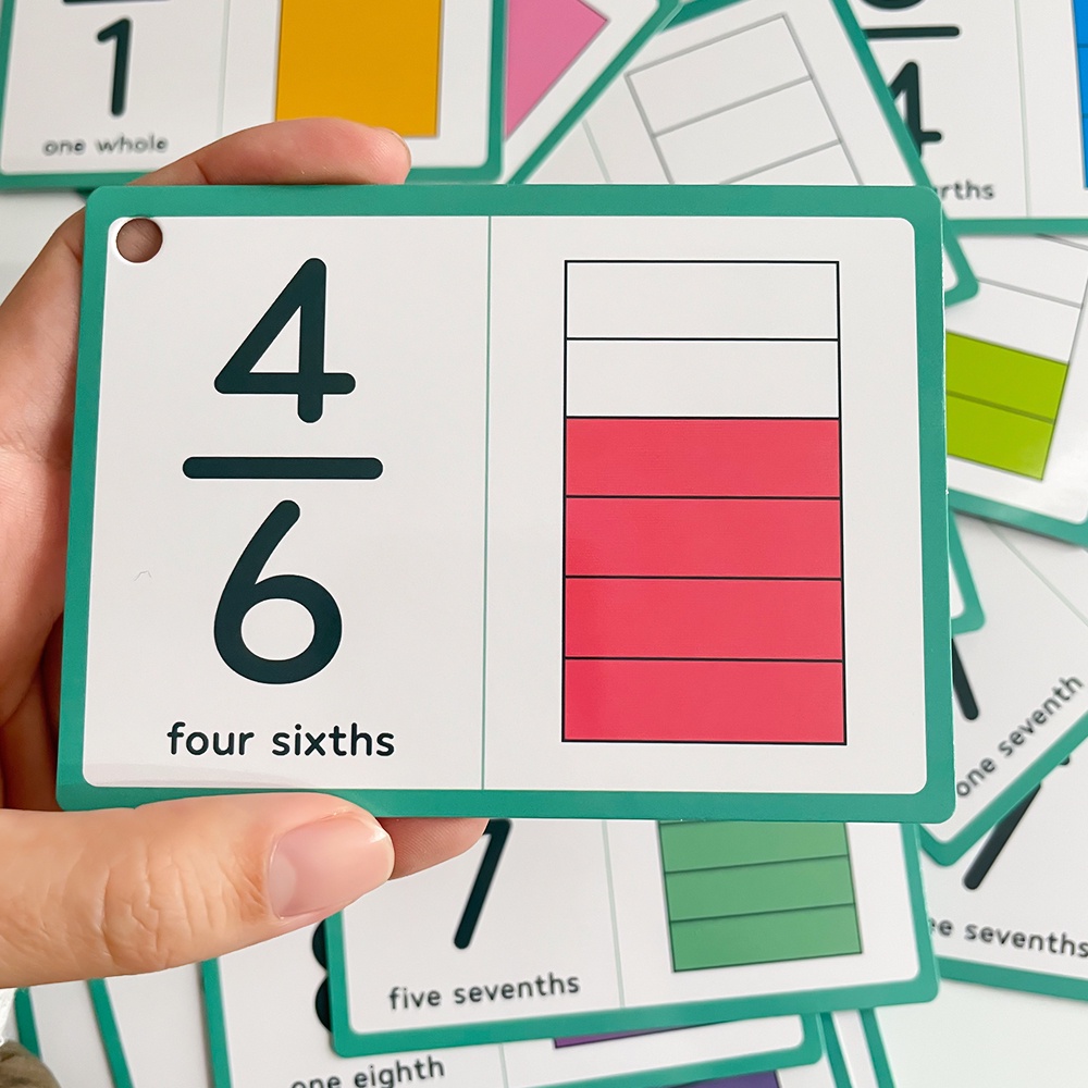 35 Sheets Math Fractions 1-12 Flash Cards,Graphically Illustrated ...