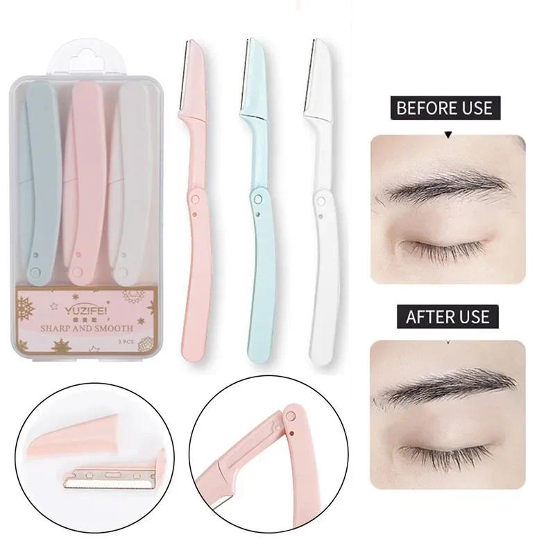 3pcs Eyebrow Trimmer Mini Portable Eyebrow Razor For Women Foldable ...