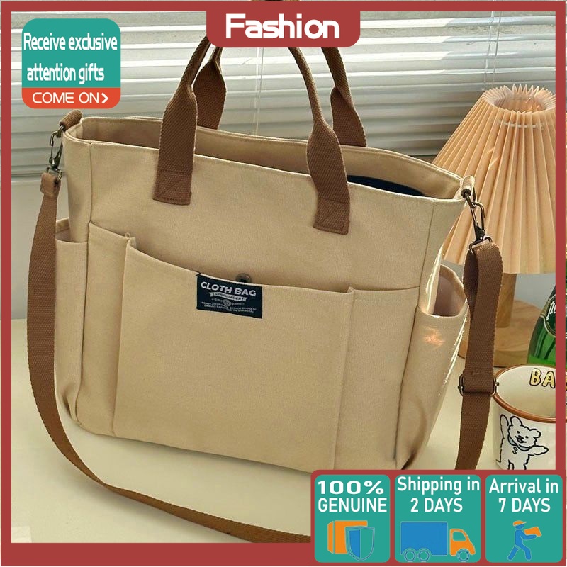 Large-capacity Multi-pocket Tote Bag Hand-held Canvas Bag Simple Casual ...