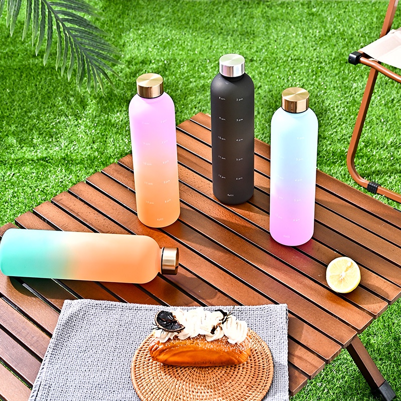 Korean Style 1000ml Water Bottle Viral With Time Scale Gradient Colour ...