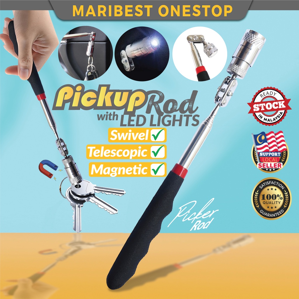 Swivel Magnetic Telescopic Pickup Rod with LED Light Extendable ...