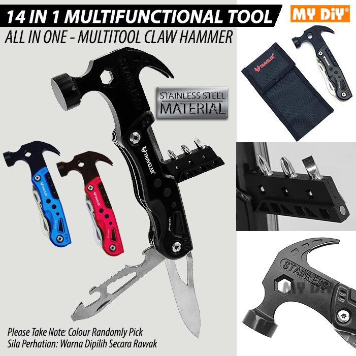 MYDIYHOMEDEPOT - 14 IN 1 Multifunctional Hammer Tool Survivor Multitool Claw Hammer Adventure ...